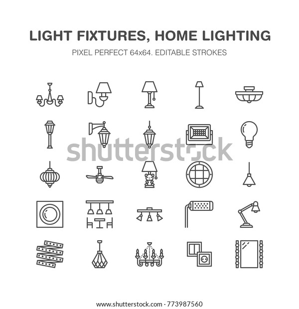 Light Fixture Lamps Flat Line Icons Stock Vector (Royalty Free) 773987560