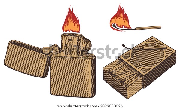 Lighter Matches Editable Hand Drawn Illustration Stock Vector (Royalty ...