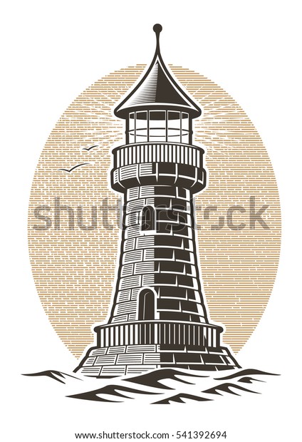 Lighthouse Engraving Vector Illustration Stock Vector (Royalty Free ...