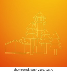 Lighthouse House Trees Landscape Navigation Beacon Stock Vector ...