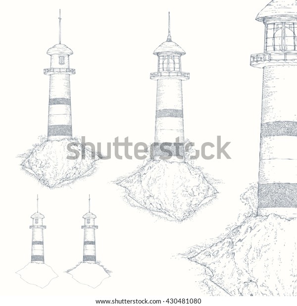 Lighthouse Night Beacon Isolated On White Stock Vector (Royalty Free ...