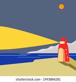 Lighthouse Yellow Lights Night Stock Vector (Royalty Free) 1993884281 ...