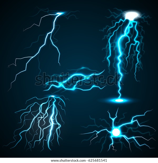 Lightning Set Realistic Illustration 5 Lightnings Stock Vector (Royalty ...