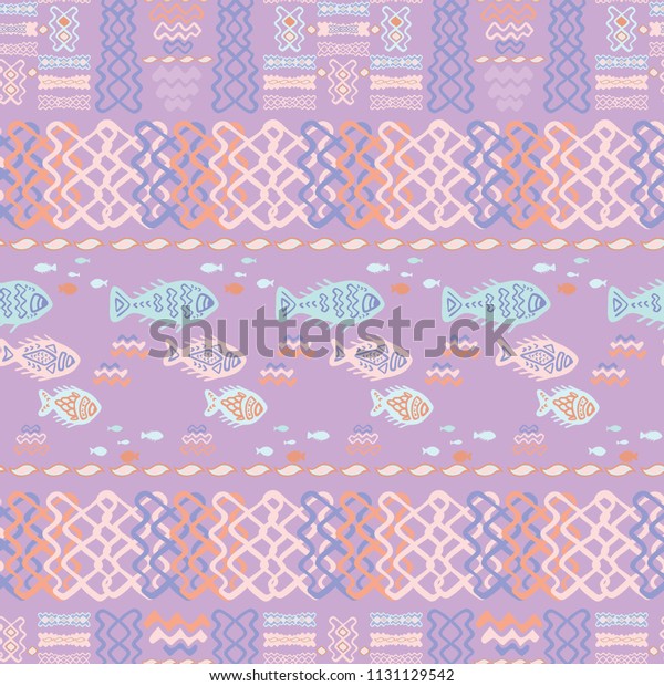 Lilac Fish Doodle Collage Seamless Animal Stock Vector (Royalty Free ...