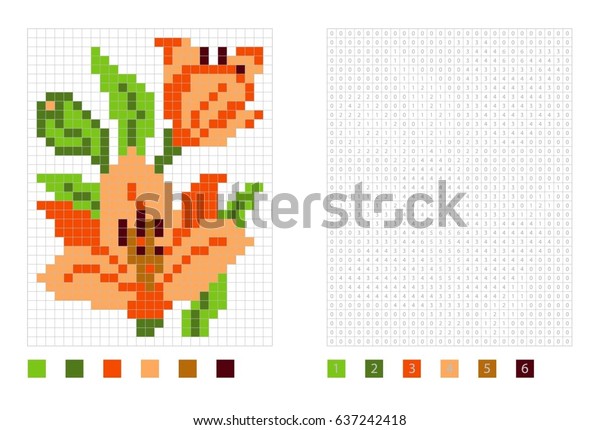 Lily Pixel Flower Coloring Page Numbered Stock Vector (Royalty Free ...