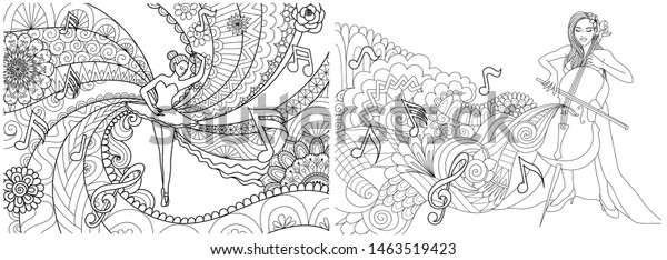 Line Art Design Ballerina Dancing Cello Stock Vector (Royalty Free ...