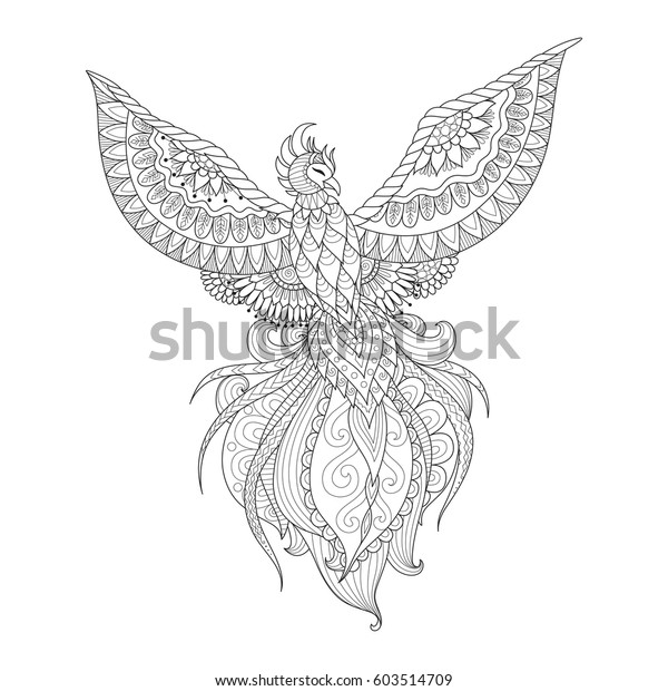 Line Art Design Phoenix Bird T Stock Vector (Royalty Free) 603514709 ...