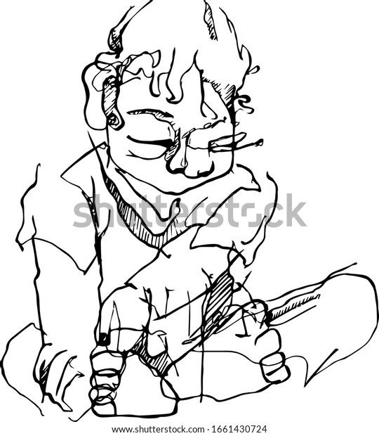 Line Art Drawing Boy Playing Black Stock Vector (Royalty Free ...