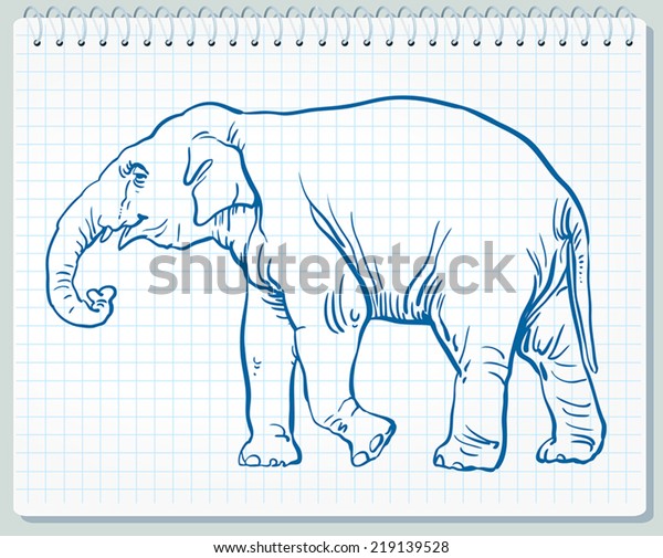 Line Art Drawing Elephant Stock Vector (Royalty Free) 219139528