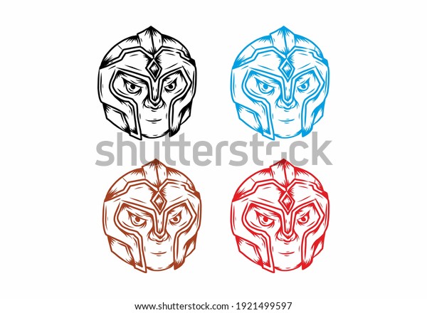 Line Art Drawing Warriors Head Stock Vector (Royalty Free) 1921499597 ...