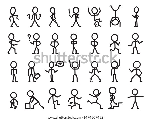 Line Art Drawn Stick Figures Cartoon Stock Vector (Royalty Free ...
