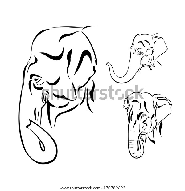 Line Art Elephant Head On White Stock Vector (Royalty Free) 170789693 ...