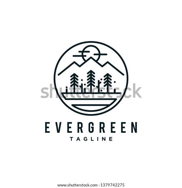 Line Art Evergreen Logo Design Template Stock Vector (Royalty Free ...