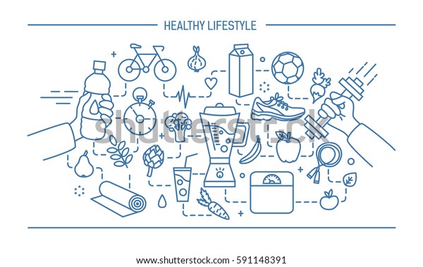 Line Art Flat Vector Illustration Healthy Stock Vector (Royalty Free ...