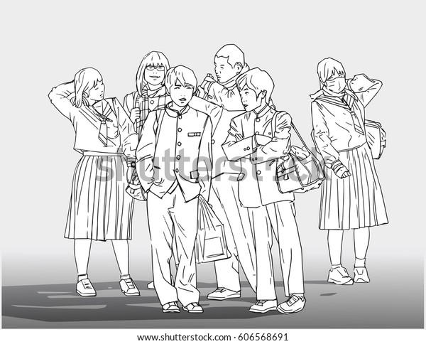 Line Art Illustration Young Students Waiting Stock Vector (Royalty Free ...