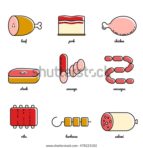 Line Art Meat Icon Set Stock Vector (Royalty Free) 478223182 | Shutterstock