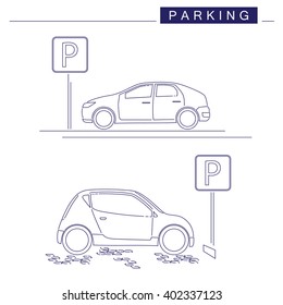 Line Art Parking Design On White Stock Vector (Royalty Free) 402337123 ...