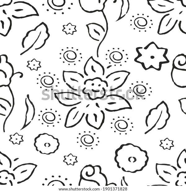 Line Art Seamless Pattern Outline Objects Stock Vector (Royalty Free ...