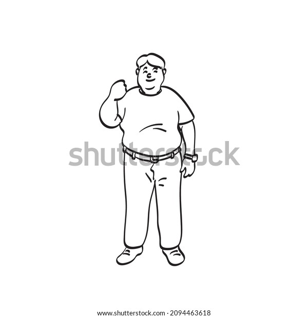 728 Hand drawn line art fat man Gambar, Foto Stok & Vektor | Shutterstock
