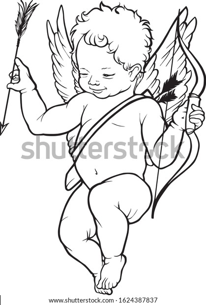 Line Art Vector Drawing Baby Cupid Stock Vector (Royalty Free ...