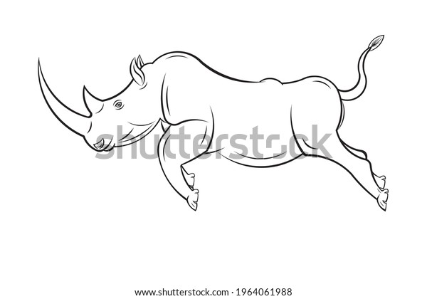 Line Art Vector Drawing Running Rhino Stock Vector (Royalty Free ...