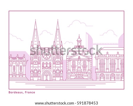 Line Art Vector Illustration Bordeaux City Image vectorielle de stock ...
