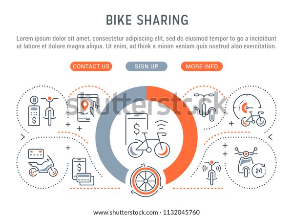 Line Banner Bike Sharing Vector Illustration Stock Vector (Royalty Free ...