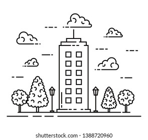 Line Building Lamps Treet Trees Vector Stock Vector (Royalty Free ...