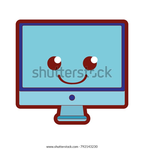 Line Color Smile Computer Screen Kawaii Stock Vector (Royalty Free ...