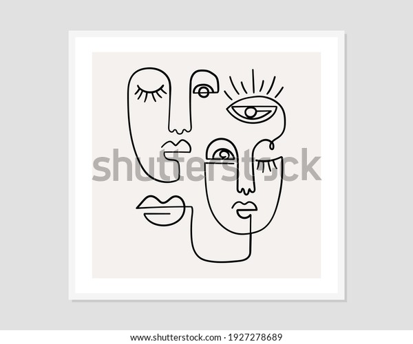 Line Drawing Abstract Faces Modern Continuous Stock Vector (Royalty ...