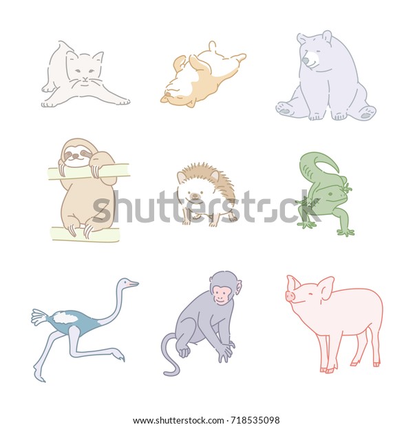 Line Drawing Animal Character Vector Illustration Stock Vector (Royalty ...