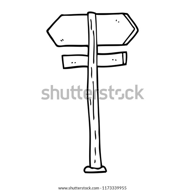 Line Drawing Cartoon Direction Sign Stock Vector (Royalty Free ...