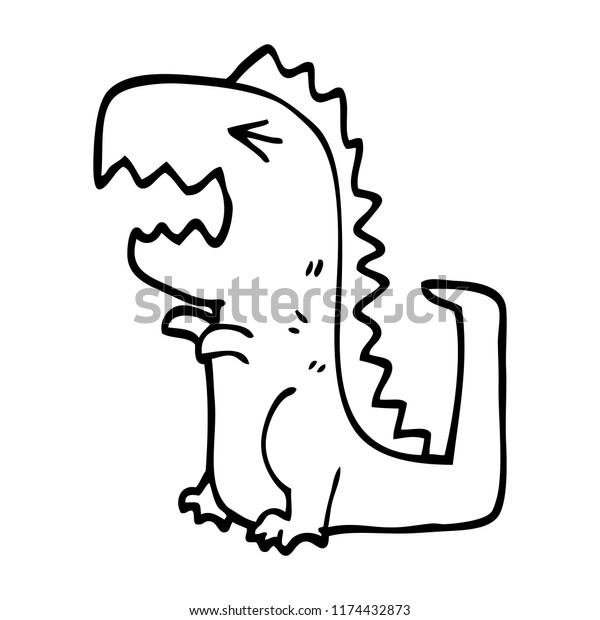 Line Drawing Cartoon Roaring T Rex Stock Vector (Royalty Free ...