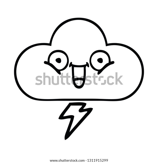 Line Drawing Cartoon Thunder Cloud Stock Vector (Royalty Free) 1311915299 | Shutterstock