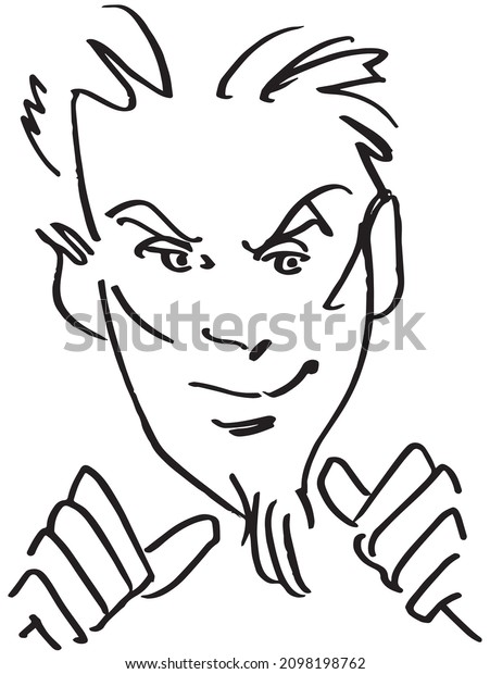Line Drawing Dangerous Man Evil Male Stock Vector (Royalty Free) 2098198762