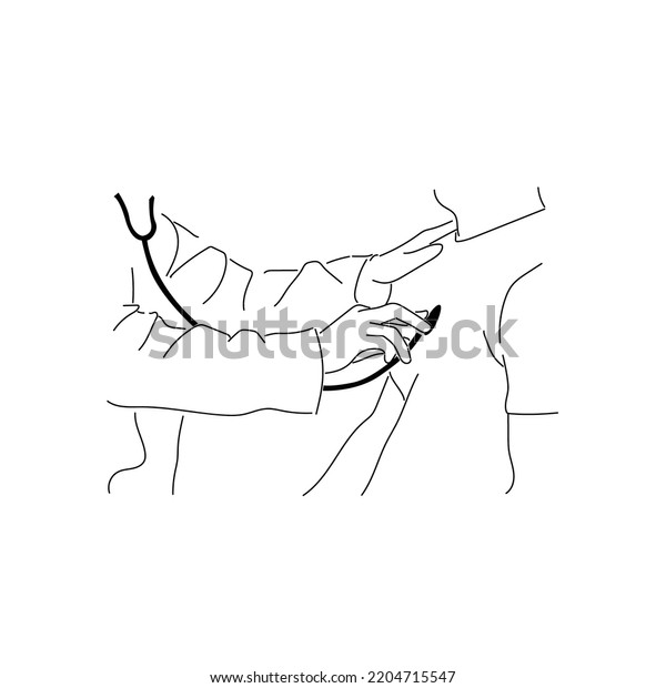 Line Drawing Doctor Using Stethoscope On Stock Vector (Royalty Free ...