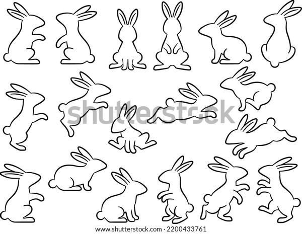 Line Drawing Illustration Set Rabbit Silhouettes Stock Vector (Royalty ...