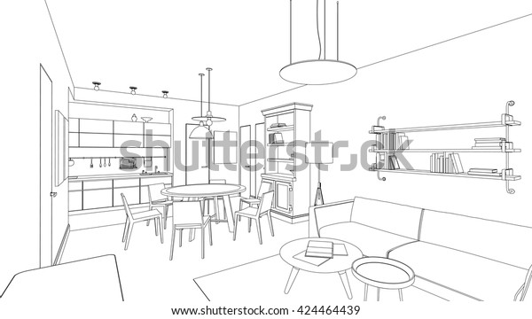 Line Drawing Interior On White Background Stock Vector (Royalty Free ...
