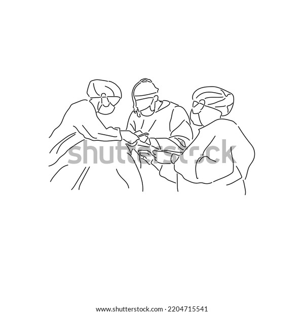 Line Drawing Many Doctors Helping Operate Stock Vector (Royalty Free ...