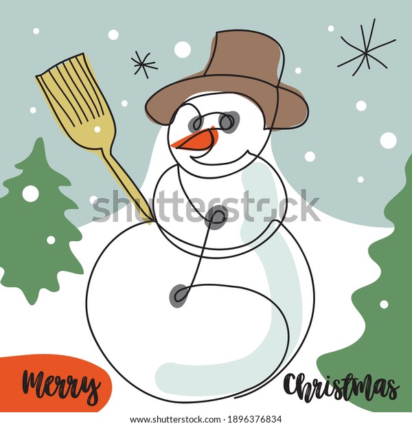 Line Drawing Snowman Modern Continuous Line Stock Vector (Royalty Free ...