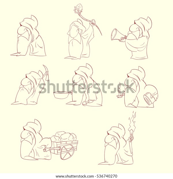 Line Drawing Vector Illustration Cartoon Dwarfs 스톡 벡터(로열티 프리) 536740270 ...