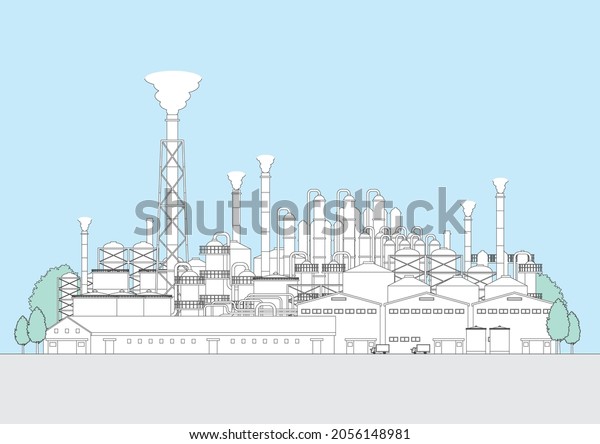 Line Drawing Vector Illustration Factory Area Stock Vector (Royalty ...