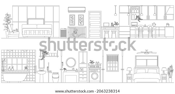 Line Drawing Vector Illustration Interior Stock Vector (Royalty Free ...