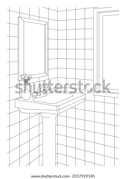 Line Drawing Vector Illustration Washroom Stock Vector (Royalty Free ...