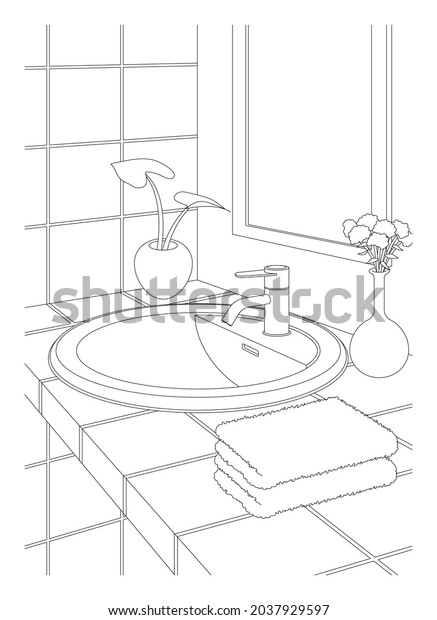 Line Drawing Vector Illustration Washroom Stock Vector (Royalty Free ...