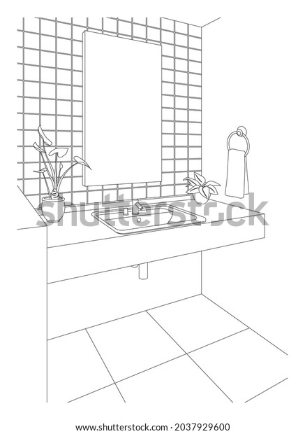 Line Drawing Vector Illustration Washroom Stock Vector (Royalty Free ...