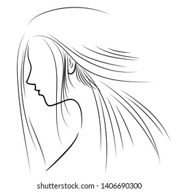 Line Drawing Vector Portrait Long Hair Stock Vector (Royalty Free ...