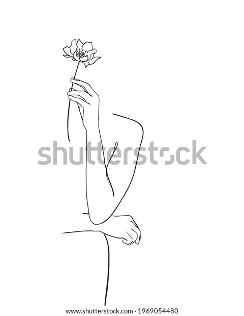 Line Drawing Woman Flower Vector Illustration Stock Vector (Royalty ...