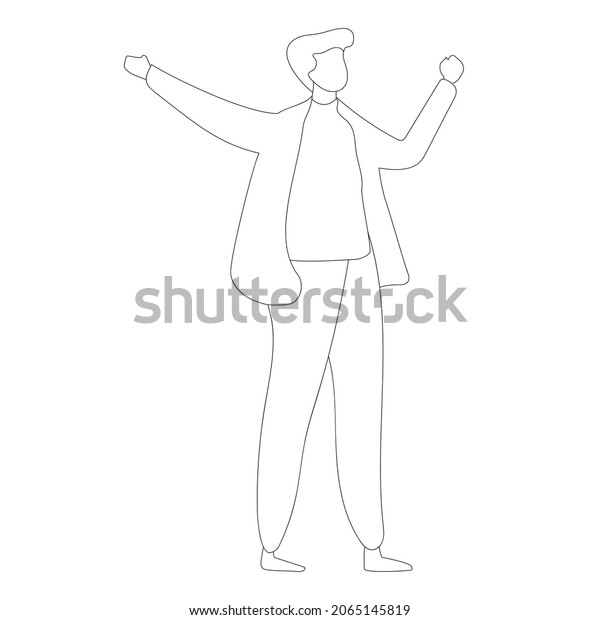 Line Drawing Young Man Standing Show Stock Vector (Royalty Free ...