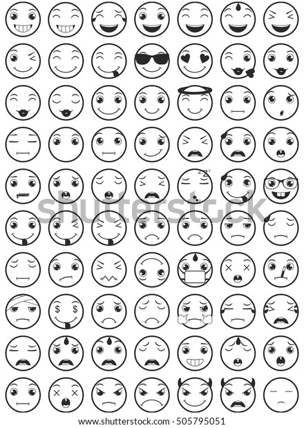 Line Emoticons Emoji Vector Set Stock Vector (Royalty Free) 505795051 ...